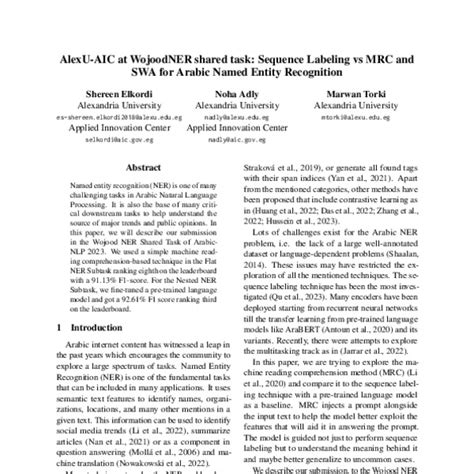 Alexu Aic At Wojoodner Shared Task Sequence Labeling Vs Mrc And Swa