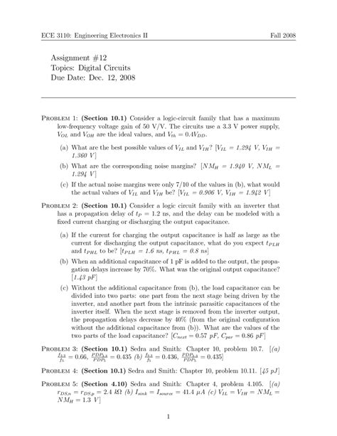 Digital Circuits Assignment 12 Problems Ece 3110 Docsity