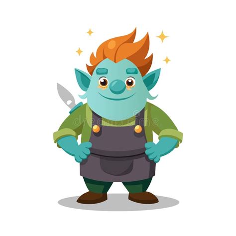 Happy Cartoon Goblin Character Illustration With Apron And Knife Stock