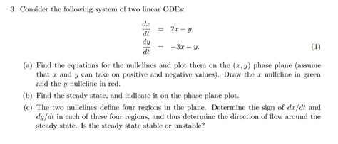 Solved Consider The Following System Of Two Linear ODEs Dx Chegg