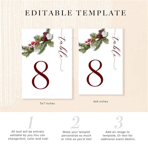 Christmas Table Numbers Template Holiday Table Numbers Winter Wedding