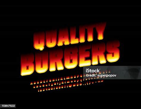 벡터 불꽃 글꼴 밝은 엠 블 럼 품질 햄버거 다채로운 알파벳 세트 건강에 좋지 않은 음식에 대한 스톡 벡터 아트 및 기타 이미지 건강에 좋지 않은 음식 고급 광고