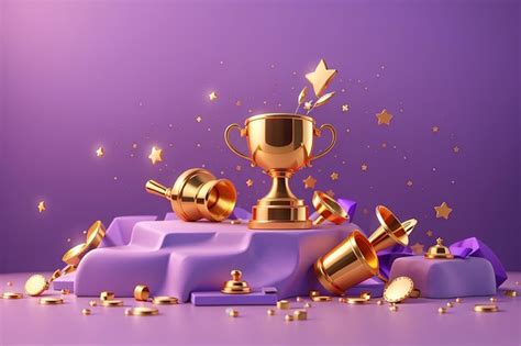 3d победители минимальные с золотым кубком Золотые победители звезды с объектами плавающими на