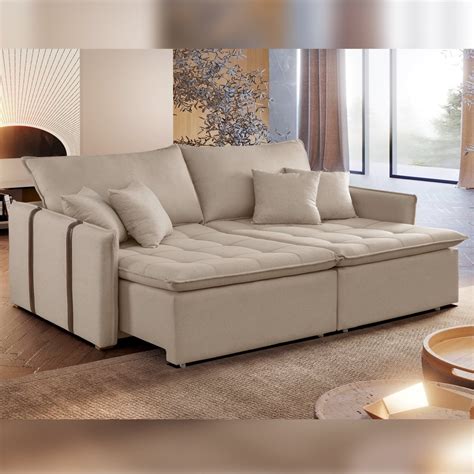 Sofa Cama Retratil E Reclinavel 220cm Detroid Yescasa Linho