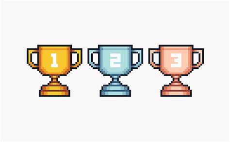 Winner Cups Trophy Pixel Art Set Achievement Reward First Place Prize