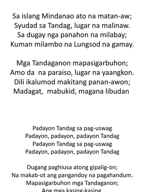 Tandag City Hymn Lyrics Pdf