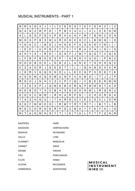 Word Search Music Printable