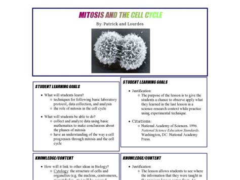 Mitosis And The Cell Cycle Lesson Plan For 6th 10th Grade Lesson Planet