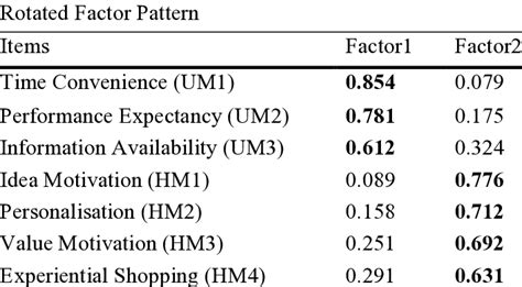 rotated factor pattern loading for the final conceptual model