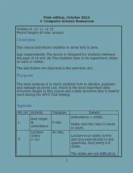 Adrian S AP CSA ArrayLists In Java Lesson Plan U L TPT