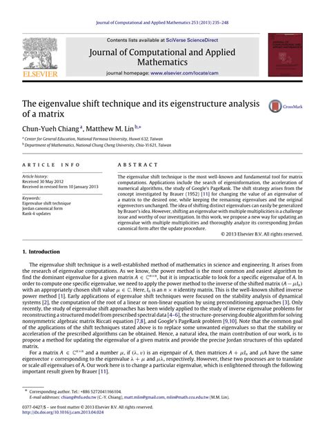 Pdf The Eigenvalue Shift Technique And Its Eigenstructure Analysis Of