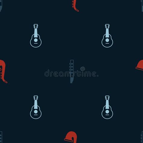 Set Saxophone Flute And Guitar On Seamless Pattern Vector Stock
