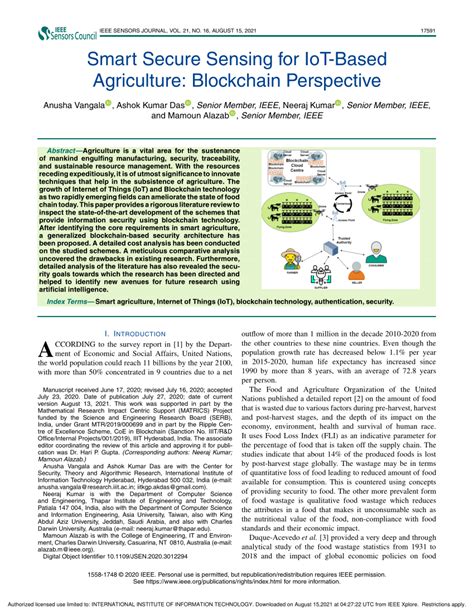 Pdf Smart Secure Sensing For Iot Based Agriculture Blockchain