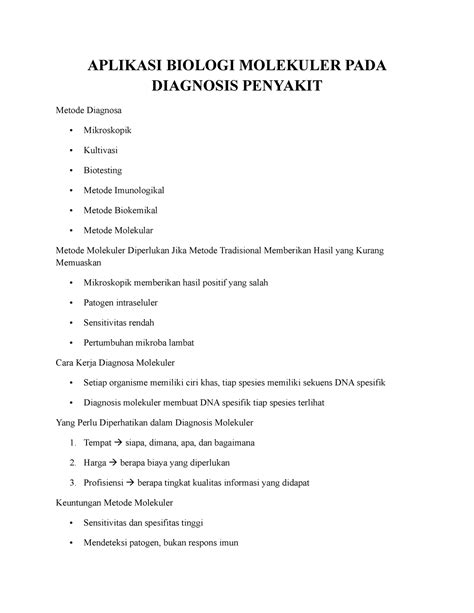 Aplikasi Biologi Molekuler Pada Diagnosis Penyakit Aplikasi Biologi