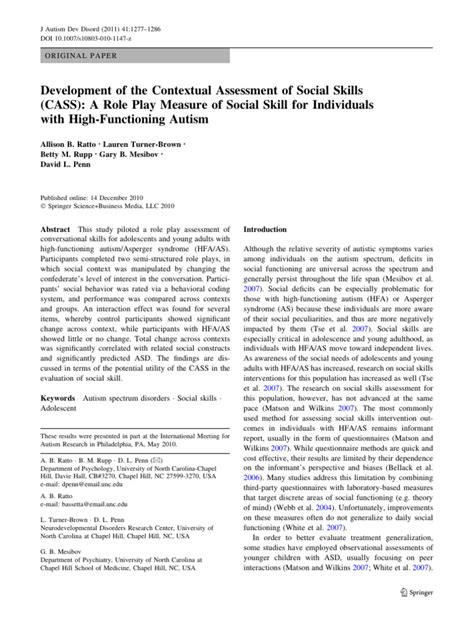 Development Of The Contextual Assessment Of Social Skills Download Free Pdf Autism Spectrum