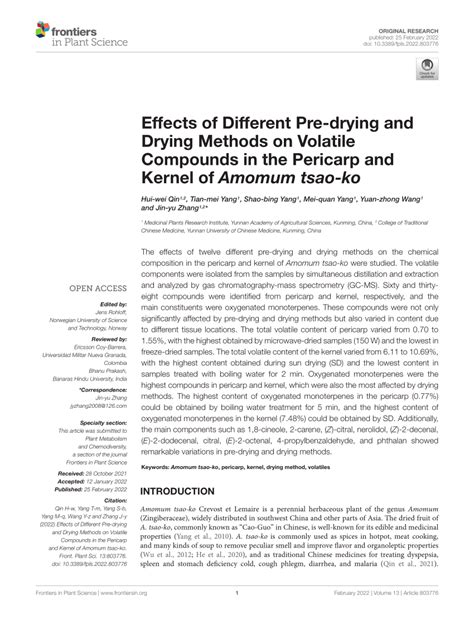 Pdf Effects Of Different Pre Drying And Drying Methods On Volatile Compounds In The Pericarp