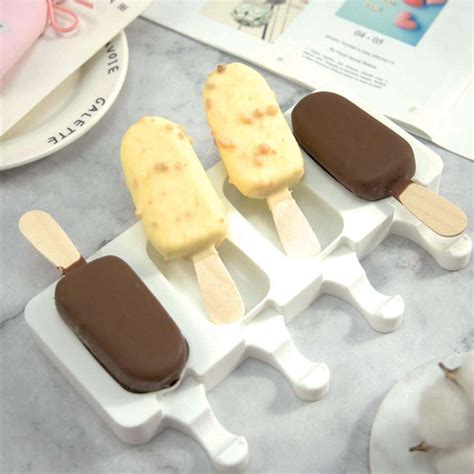 Силиконова форма за сладолед Salestore Ro с 4 отделения място за дървени пръчици Овална форма