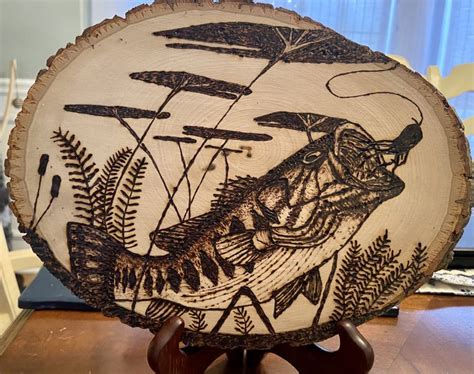 Large Mouth Bass Wood Burning Artwork