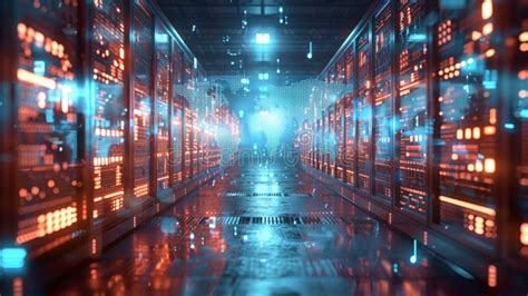 Futuristic Data Center With Luminous Servers And Blue Light Showcasing Advanced Technology And