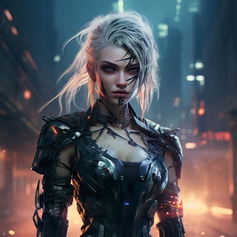 Premium Ai Image Portrait Of Beautiful Female Cyberpunk Warrior