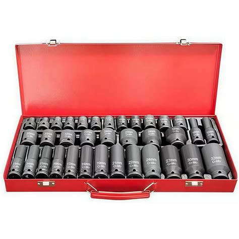 35pcs 12 Drive Deep Impact Socket Set 6 Point Sockets Spindle Axle