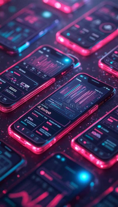 Futuristic Smartphones Displaying Vibrant Data Analytics Stock Image
