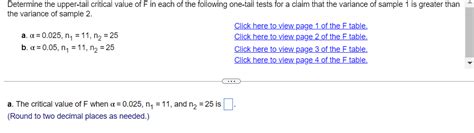 Solved Determine The Upper Tail Critical Value Of F In Each