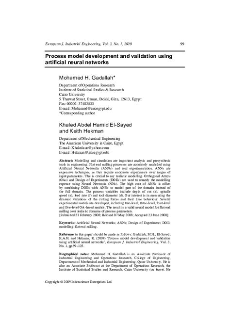 Pdf Process Model Development And Validation Using Artificial Neural Networks