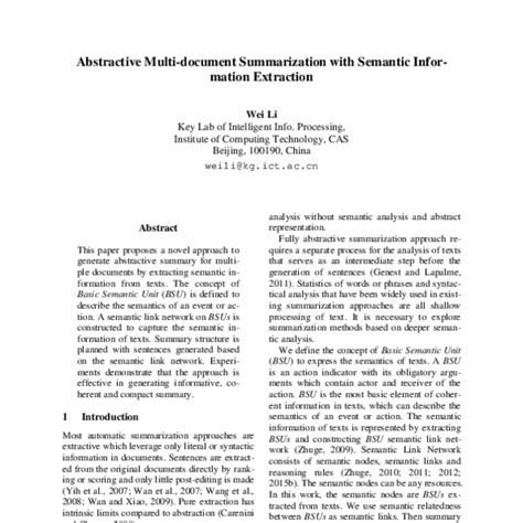 Abstractive Multi Document Summarization With Semantic Information Extraction Acl Anthology