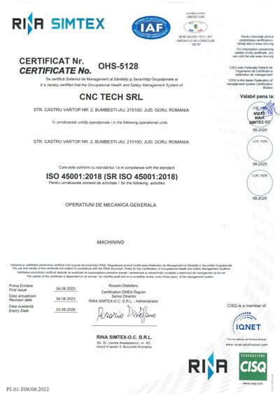 Cnc Tech 45001 Certificat Renar Cnc Tech