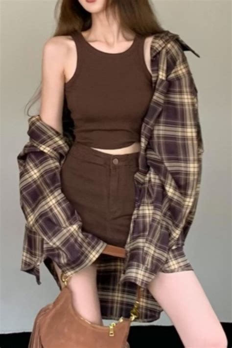 핑크프릴 Set 체크 긴팔 롱슬리브 오버핏 셔츠민소매 나시 크롭 탑캐주얼 반바지 3p 세트