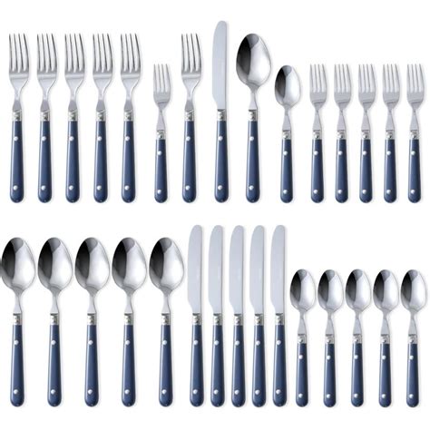 Carote 30 Piece Silver Set Stainless Steel Flatware Set With White Handles Triple Riveted