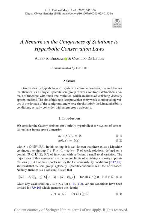 A Remark On The Uniqueness Of Solutions To Hyperbolic Conservation Laws