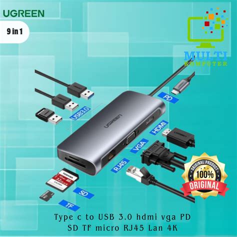 Jual Type C To USB 3 0 Hdmi Vga PD SD TF Micro RJ45 Lan 4K Ugreen 9 In 1 Shopee Indonesia