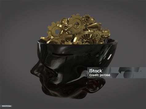 골든 기어 및 기계 부품 형태로 정보 일 개념 인간의 머리에 뇌의 추상 Brain3d 렌더링 강철에 대한 스톡 사진 및 기타 이미지 Istock