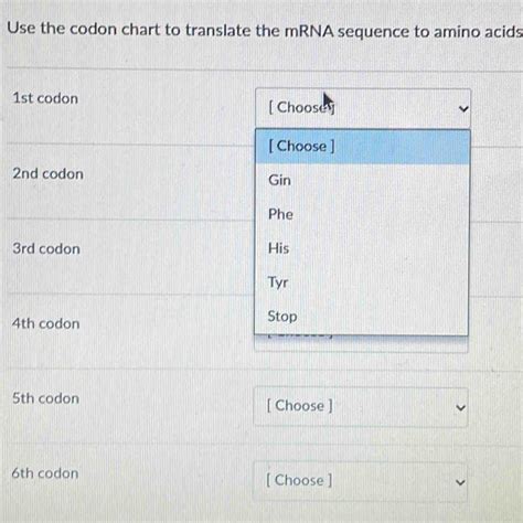 solved use the codon chart to translate the mrna sequence to amino