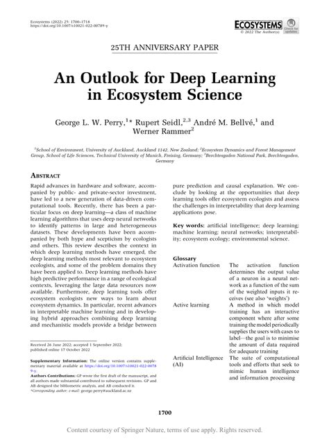 PDF An Outlook For Deep Learning In Ecosystem Science