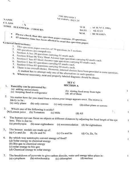 Science Pre Board Pdf Materials Chemistry