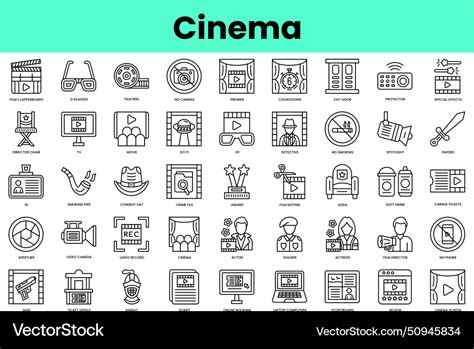 Set of cinema icons linear style icon bundle Vector Image