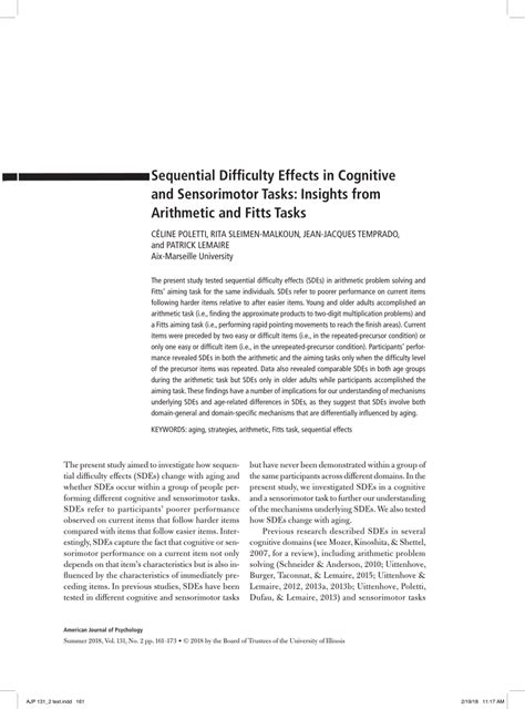 pdf sequential difficulty effects in cognitive and sensorimotor tasks