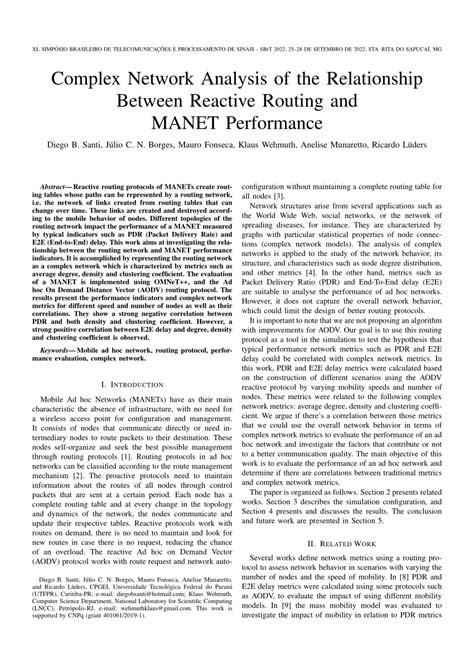 Pdf Complex Network Analysis Of The Relationship Between Reactive Routing And Manet Performance