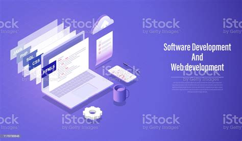Software Development And Web Development Isometric Concept Programming Language Coding Vector ...