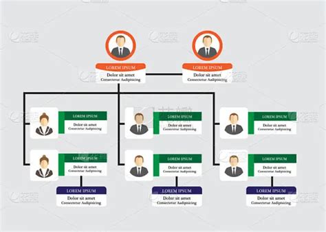 组织结构图信息图形与人的图标和摘要线、业务结构、员工层次、 Org向量说明 花瓣网