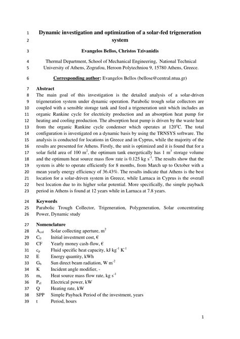 Pdf Dynamic Investigation And Optimization Of A Solar Fed Trigeneration System