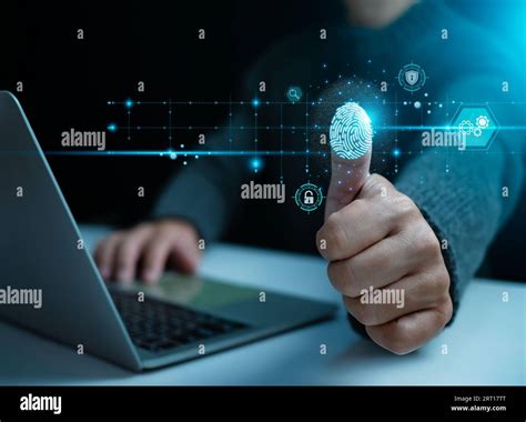 Businessman Scan Fingerprint Biometric Identity And Approval Secure Access Granted By Valid