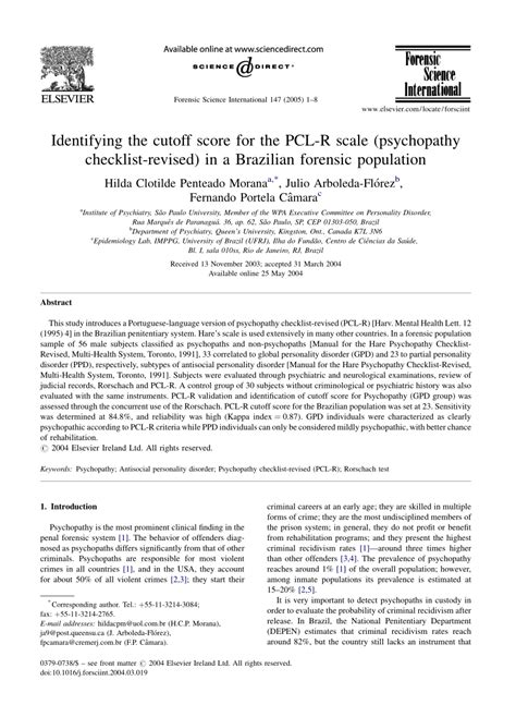 Pdf Identifying The Cutoff Score For The Pcl R Scale Psychopathy Checklist Revised In A Pdf Identifying The Cutoff Score For The Pcl R Scale Psychopathy Checklist Revised In A