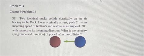 Solved 36 Two Identical Pucks Collide Elastically On An Air