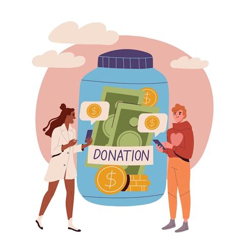 Premium Vector Charity Donation Concept Men And Woman With Jar With