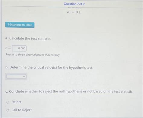 solved t distribution table a calculate the test statistic