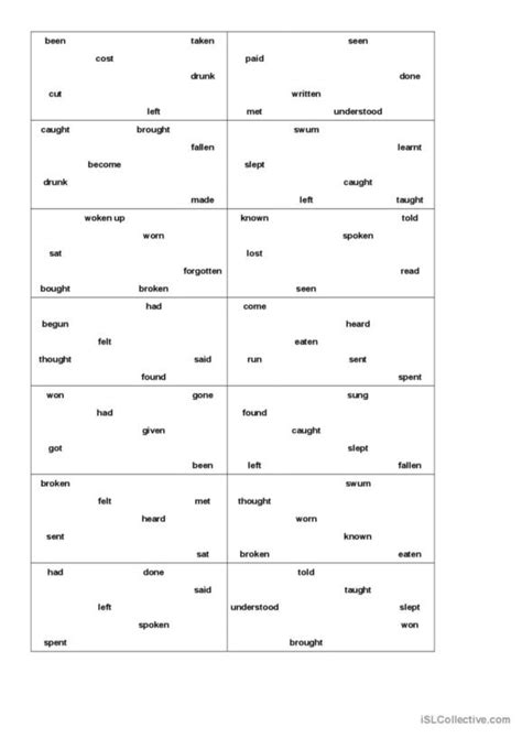 10 Irregular Verbs Past Participle V3 General Grammar Pract